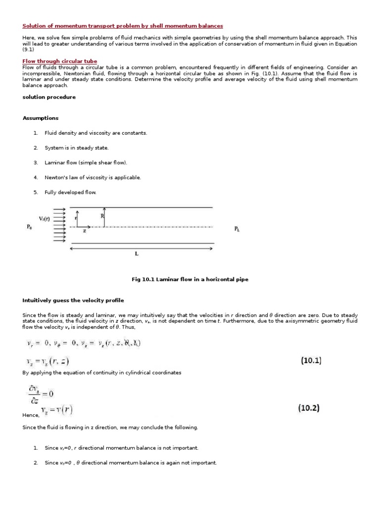 Shell Momentum Balance | Download Free PDF | Fluid Dynamics | Shear Stress