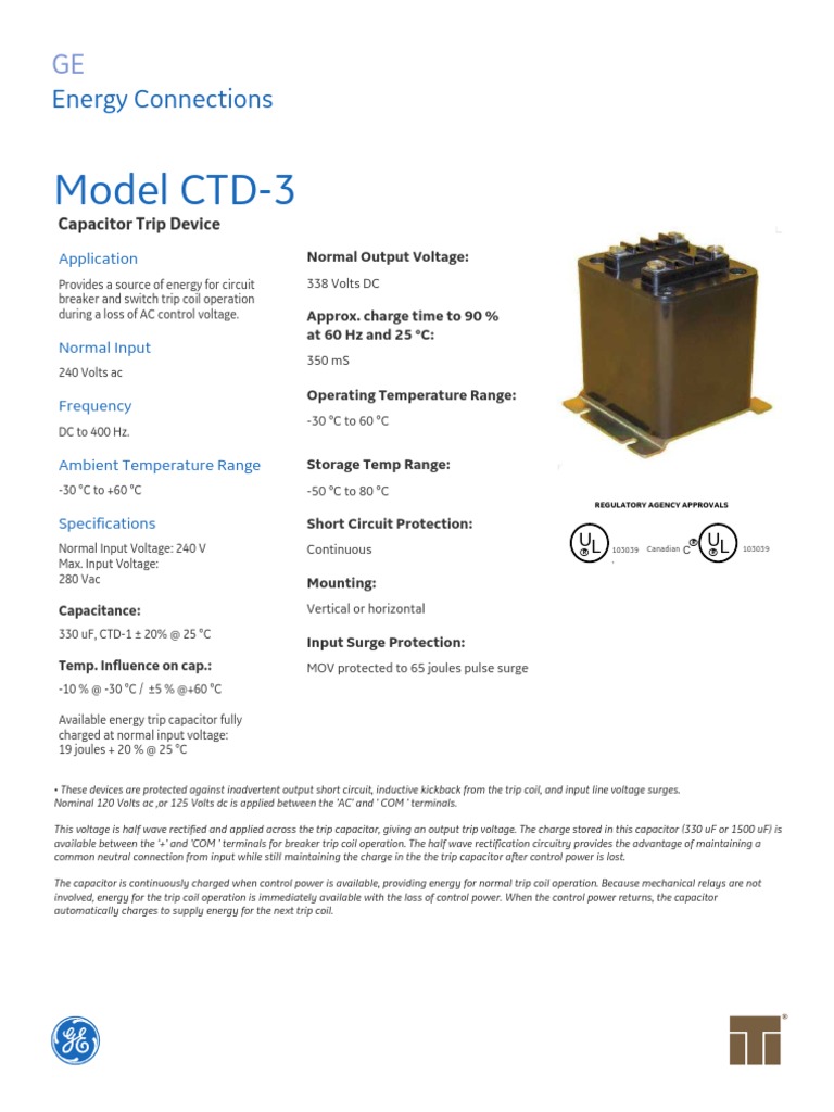 Capacitor Trip Device CTD-3 | PDF | Capacitor | Rectifier