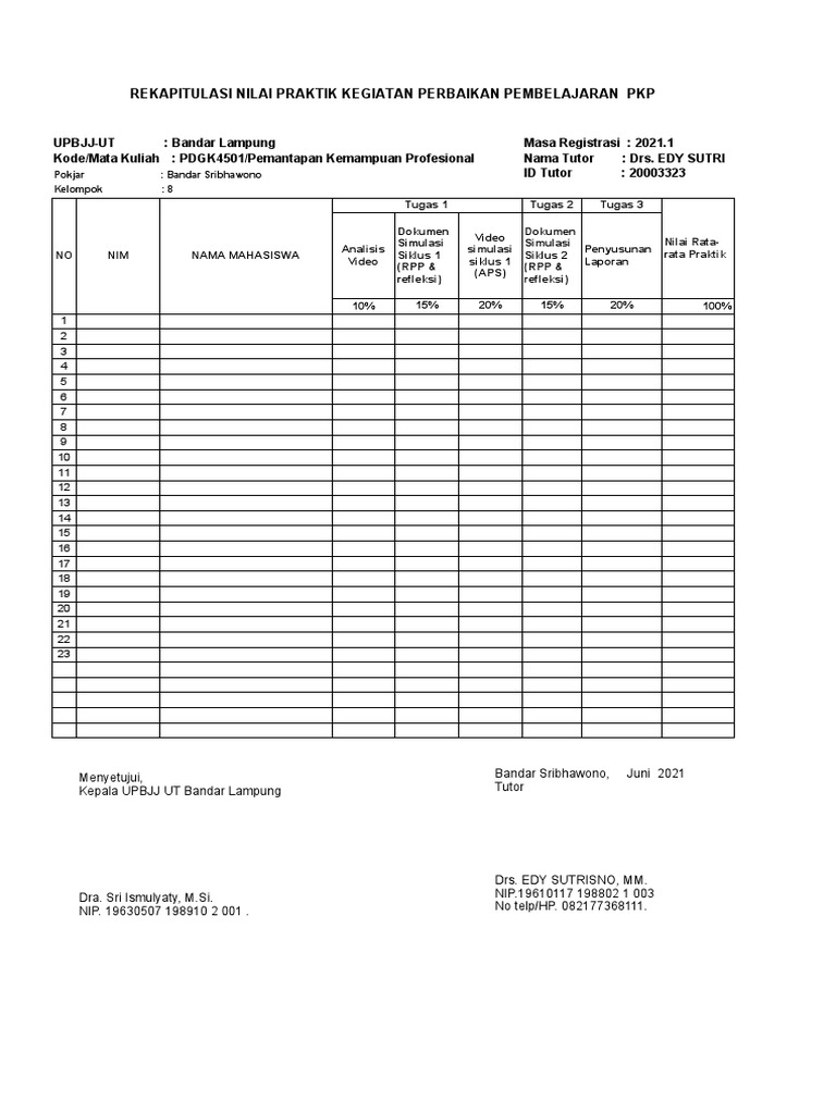 Format Nilai - PDGK4501 - Edy Sutrisno | PDF
