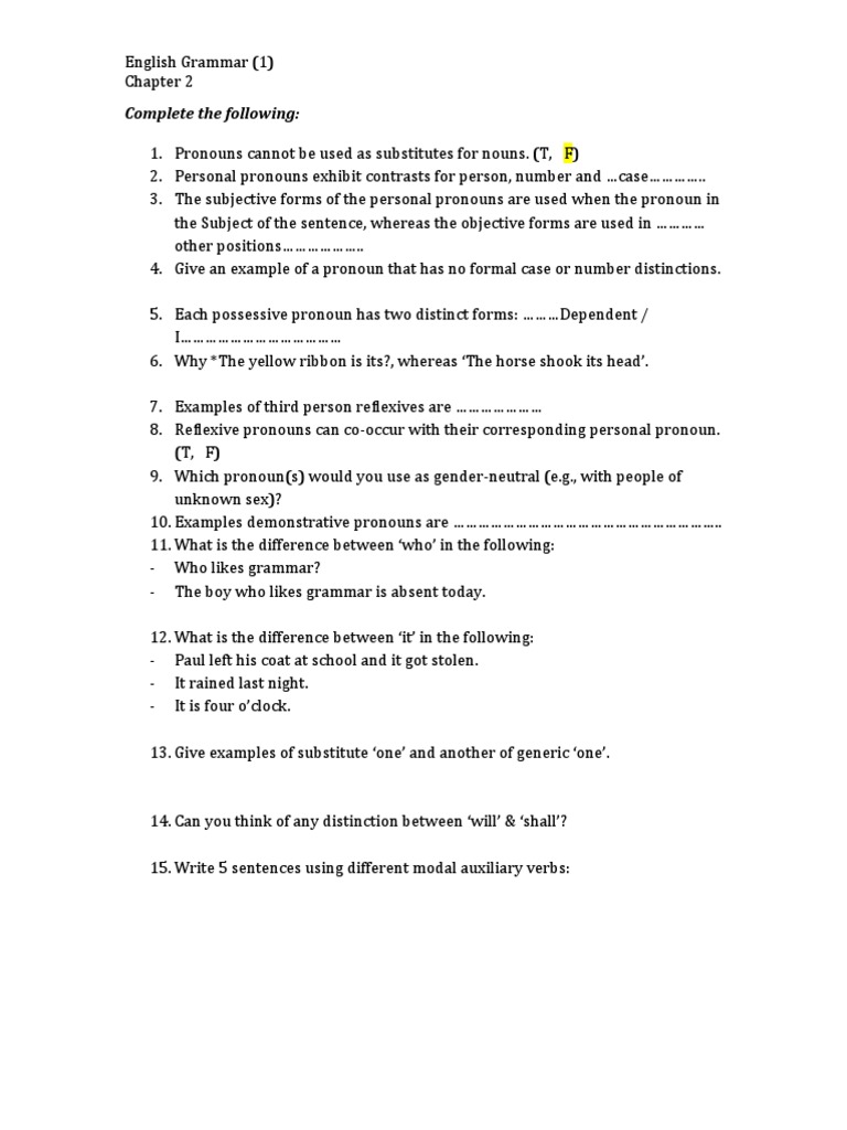 Chapter2 Pronouns | PDF
