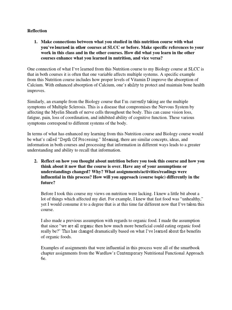 Reflection - Nutrition | PDF | Multiple Sclerosis | Foods