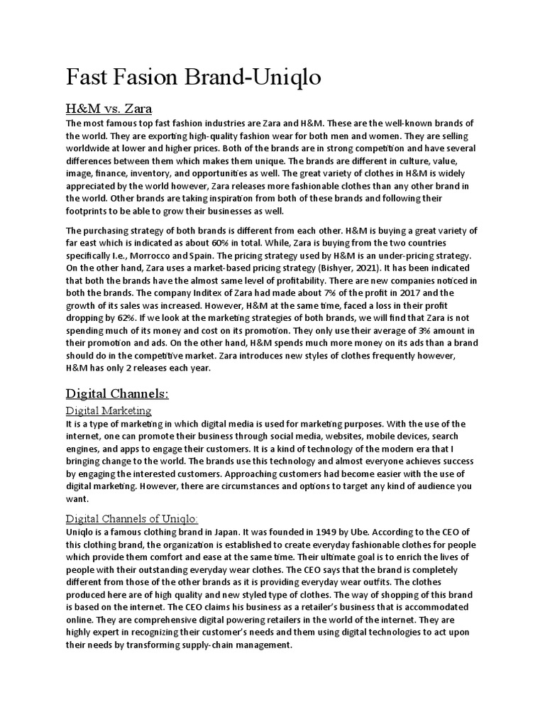 Fast Fasion Brand-Uniqlo: H&M vs. Zara | PDF | Retail | E Commerce