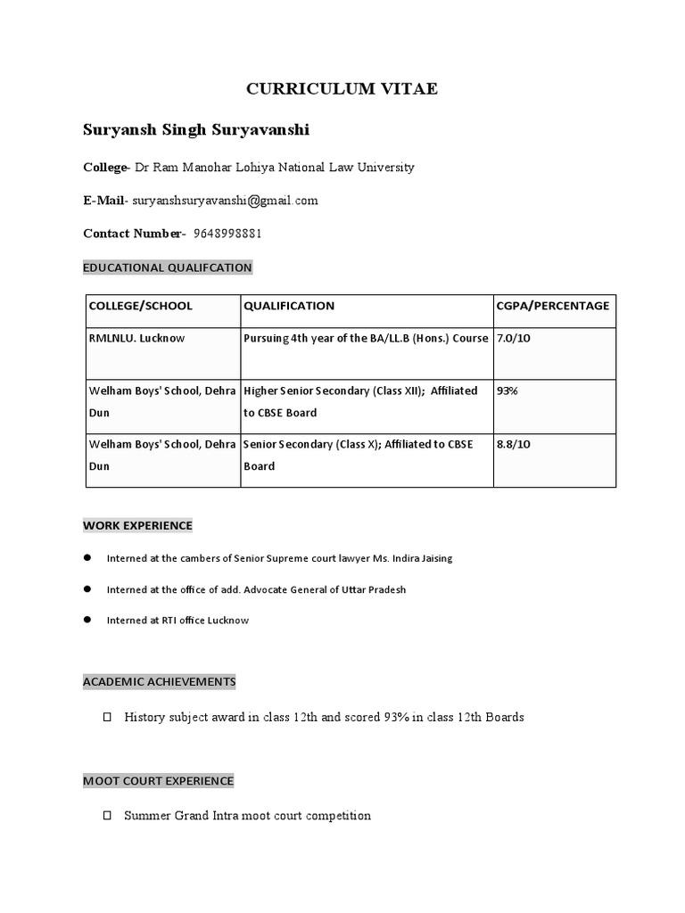 Curriculum Vitae Suryansh Singh Suryavanshi | PDF