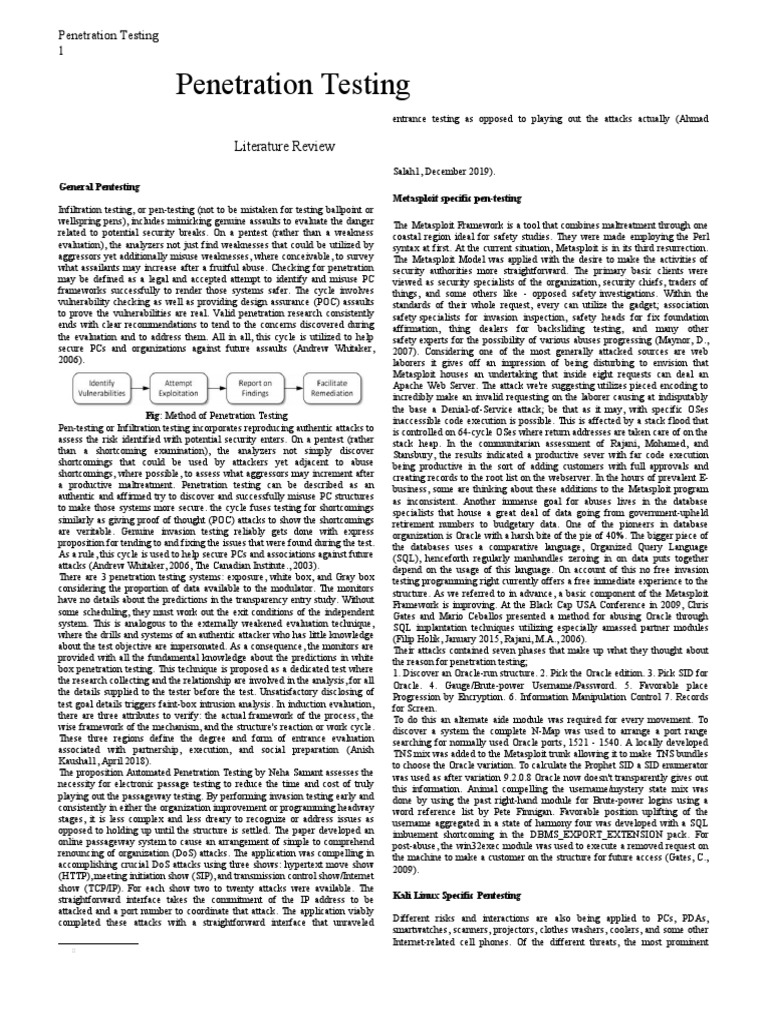 Penetration Testing: Literature Review | PDF | Penetration Test ...