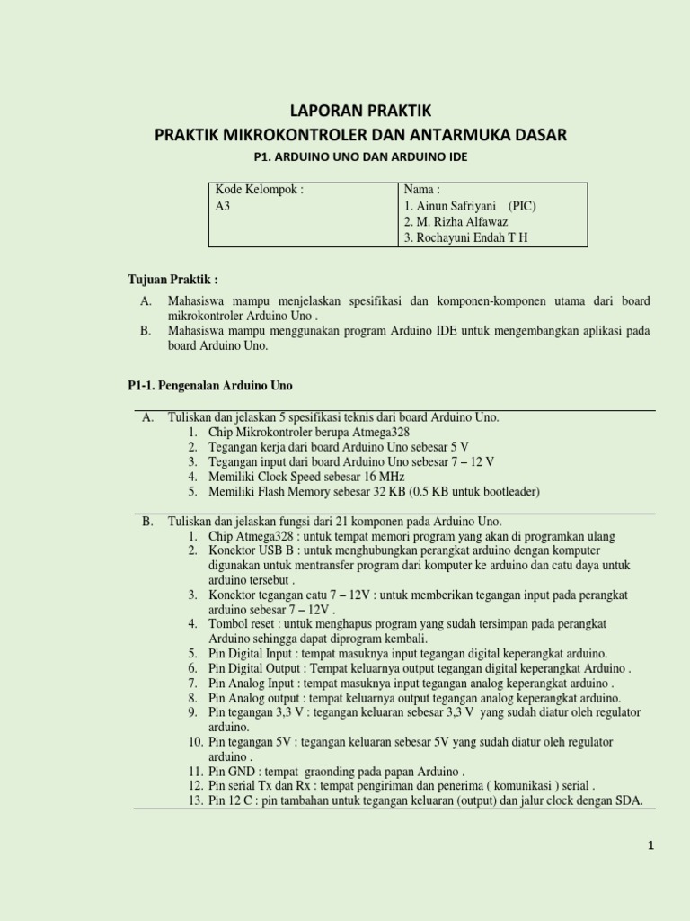 Laporan Praktik Praktik Mikrokontroler Dan Antarmuka Dasar: P1. Arduino Uno Dan Arduino Ide | PDF