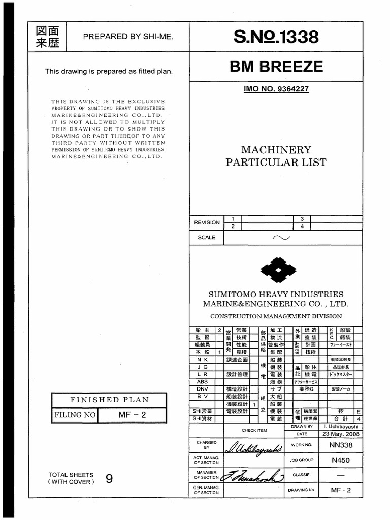 MF-02 Machinery Particulars List | PDF | Propeller | Pump
