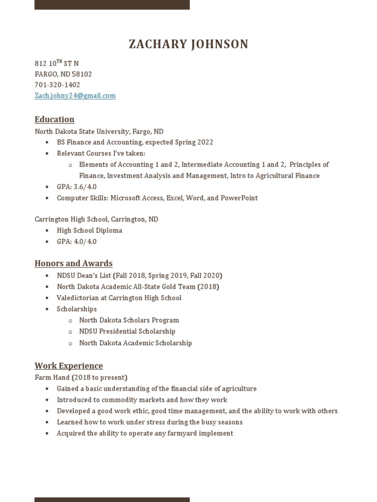 Zach Johnson Resume | PDF