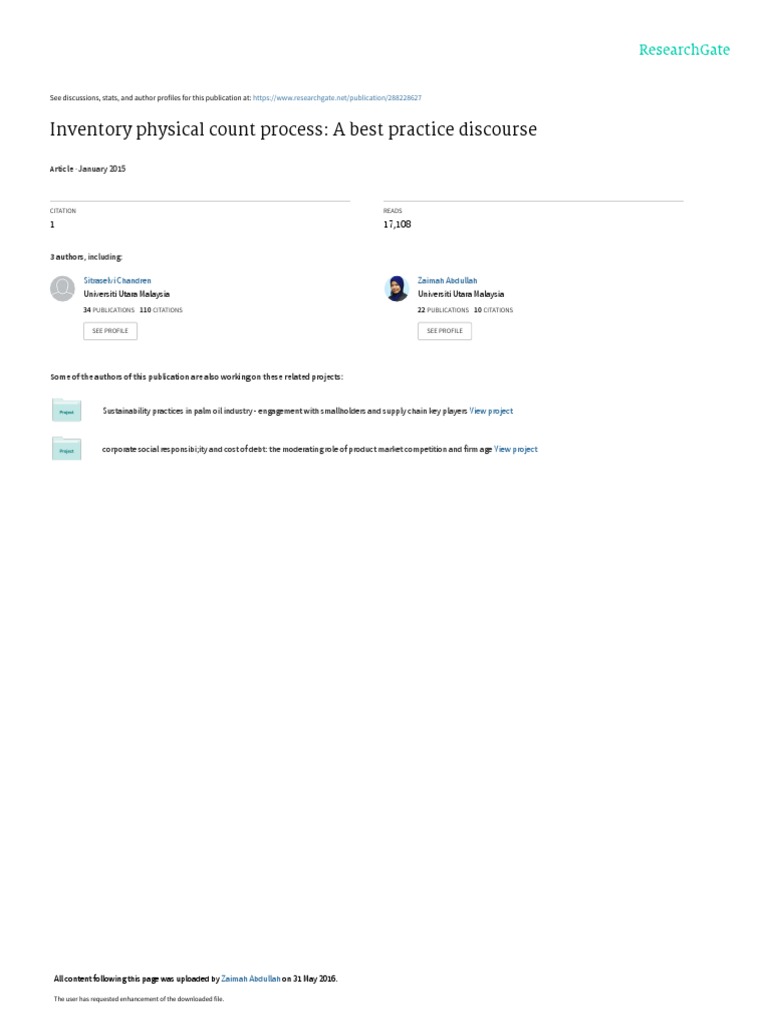Inventory Physical Count Process: A Best Practice Discourse: January ...