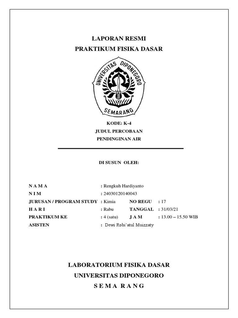 Laporan Resmi - Kimia - K4 - 17 - Rengkuh Hardiyanto - 24030120140043 | PDF