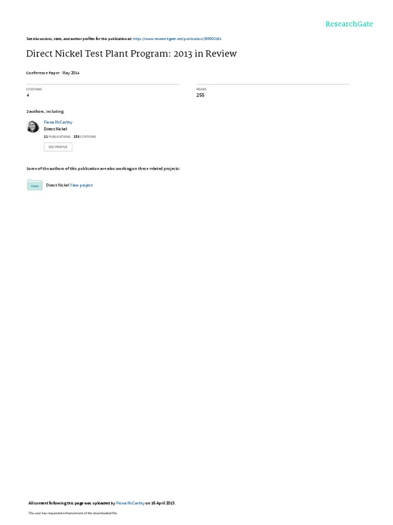 Direct Nickel Process Insights | PDF | Iron | Risk