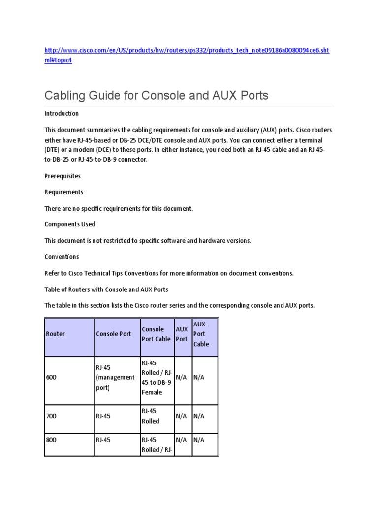 Cabling Guide For Console and AUX Ports | PDF | Computer Hardware ...