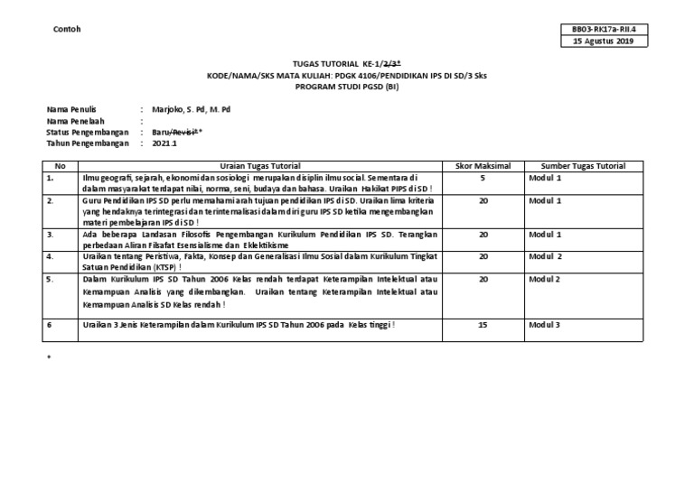 Tugas Tutorial 1 Pend IPS Di SD PDGK4106 | PDF