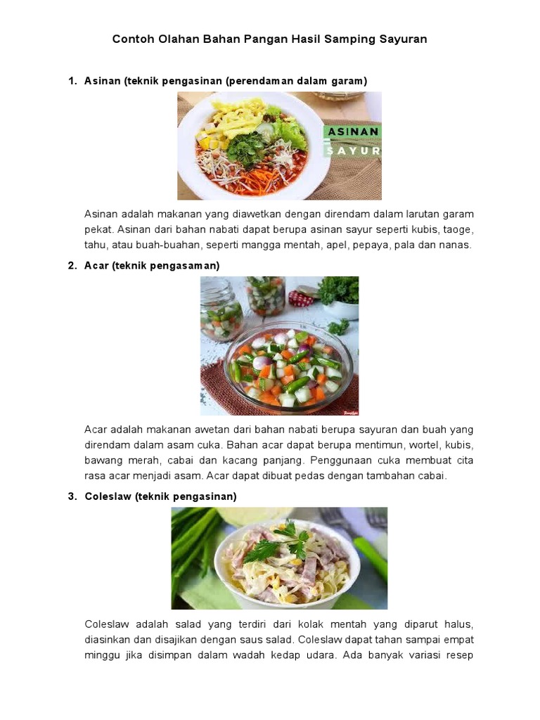Contoh Olahan Bahan Pangan Hasil Samping Sayuran | PDF