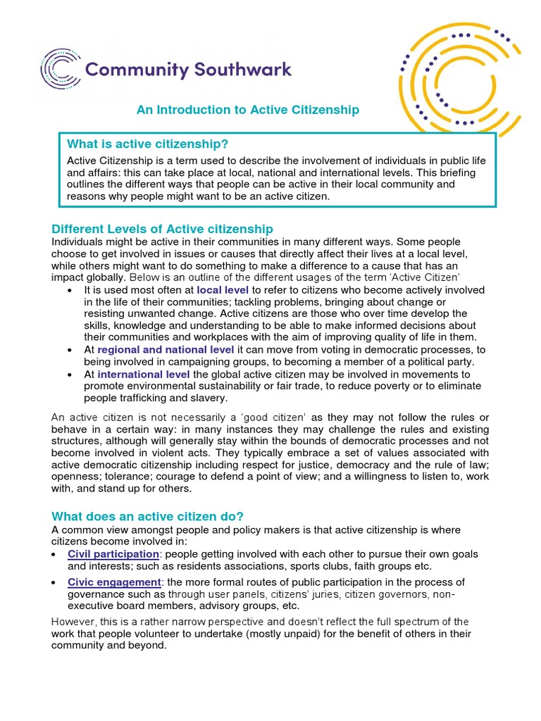 Introduction and Importance of Active Citizenship | PDF | Citizenship ...