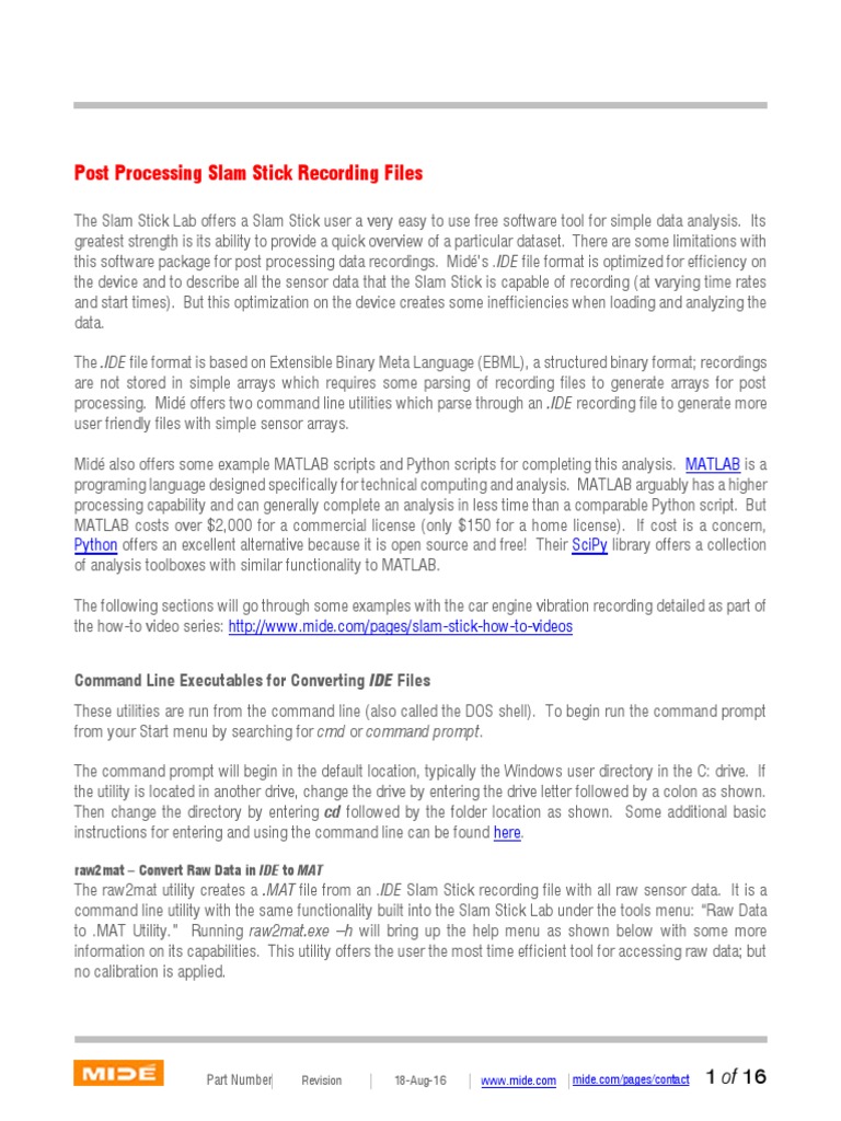 Post Processing Slam Stick Recording Files: Matlab | PDF | Command Line Interface | Matlab