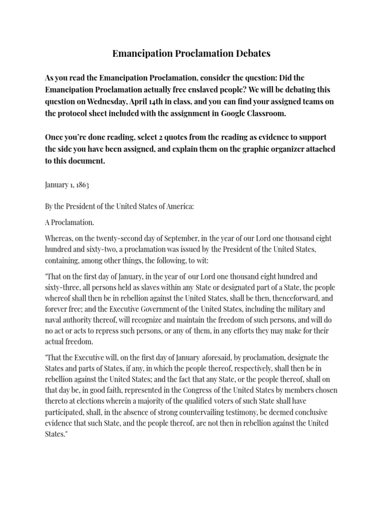 Emancipation Proclamation Reading Organizer | PDF | Emancipation ...