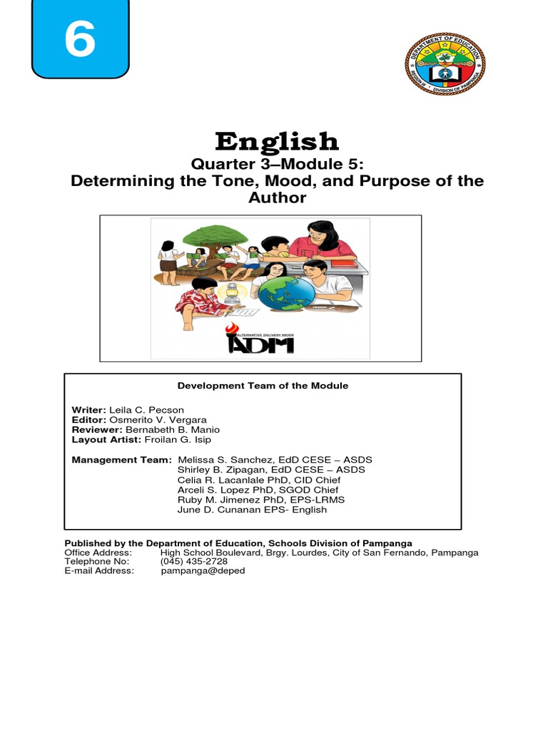 English6 Q3 Mod5 Determining The Tone Mood and Purpose of The Author ...