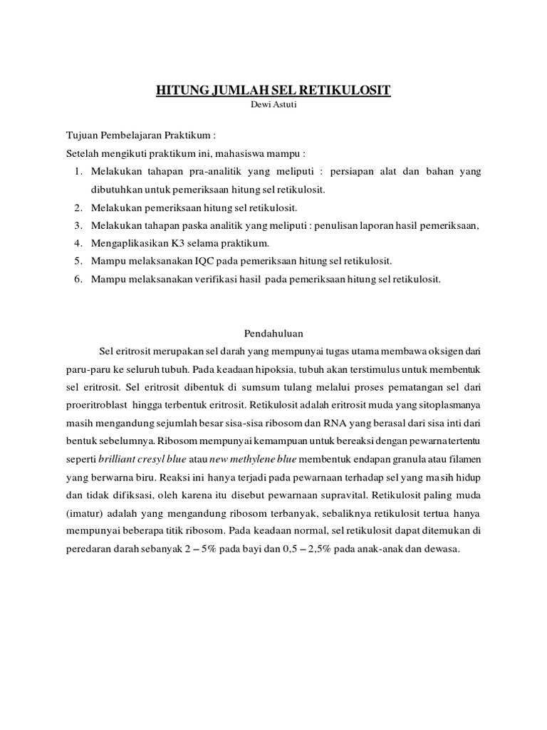 PENGUKURAN KADAR SEL RETIKULOSIT | PDF