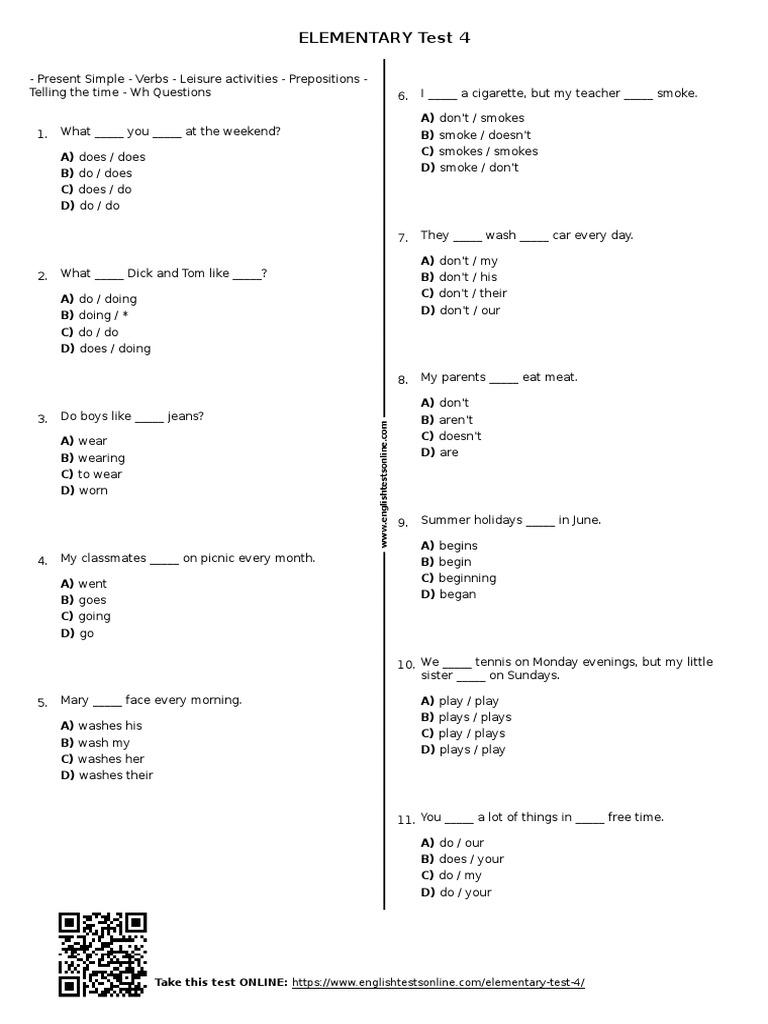 11 Elementary Test 4 | PDF