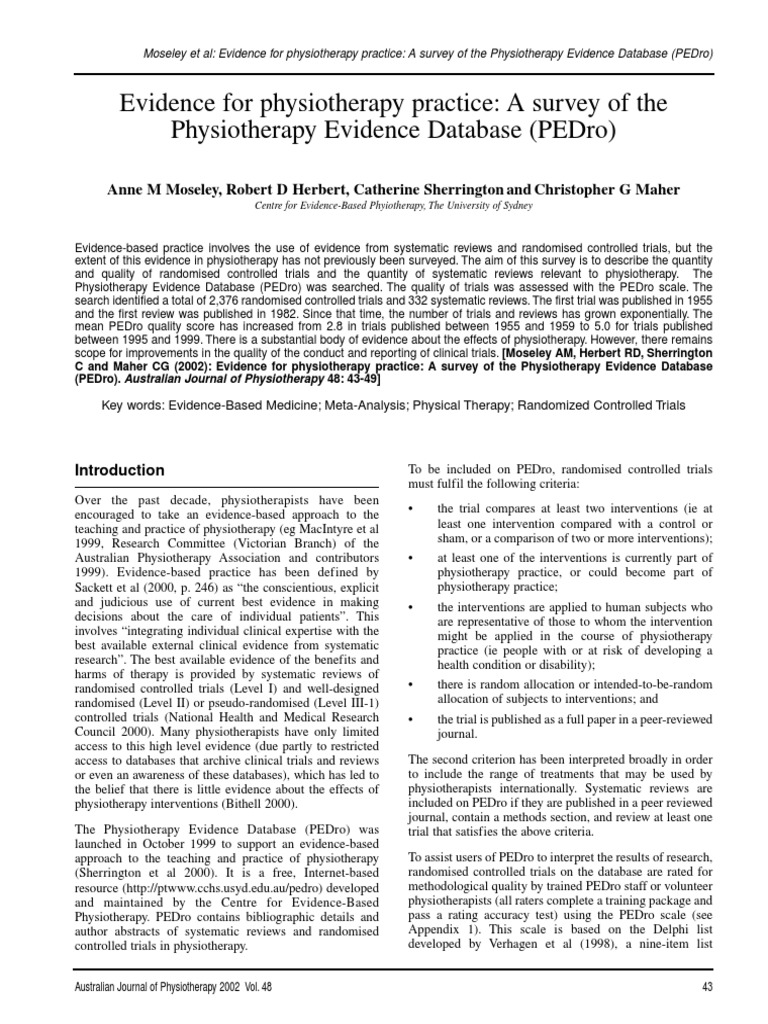 Evidence For Physiotherapy Practice: A Survey of The Physiotherapy ...