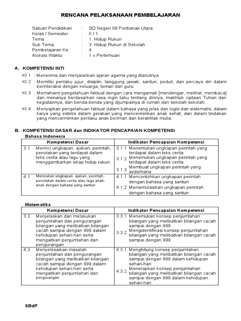 RPP Kelas 2 Tema 1 Sub Tema 3 Pembelajaran 4 | PDF | Karier & Perkembangan | Seni & Disiplin Bahasa