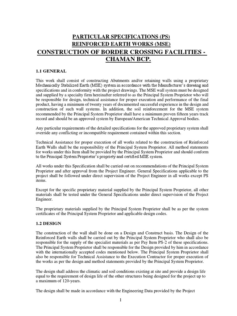 Specifications Reinforced Earth Works | PDF | Concrete | Specification ...