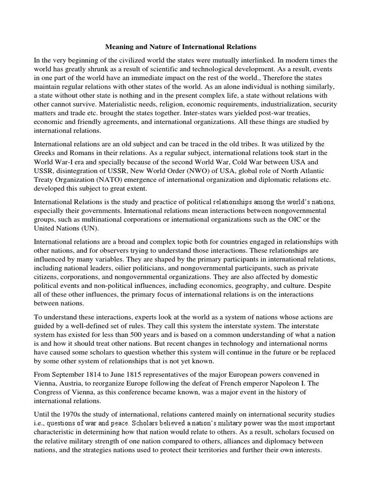 Meaning, Definition and Scope of International Relations | PDF ...