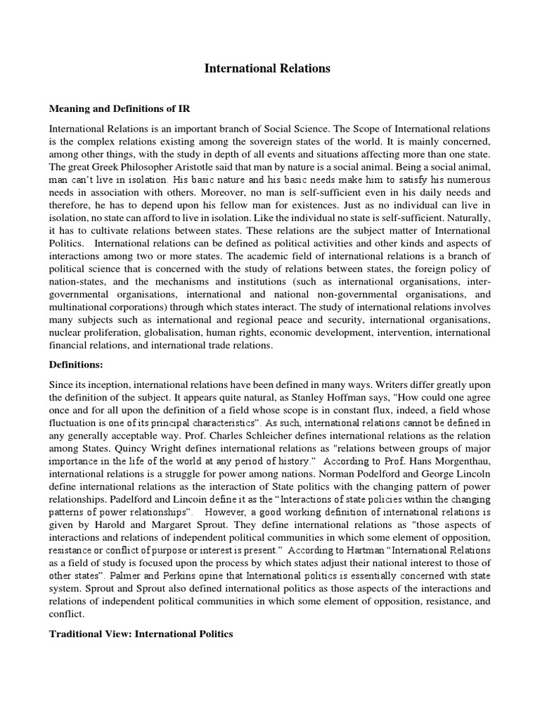 Definitions of International Relations | PDF | International Relations ...