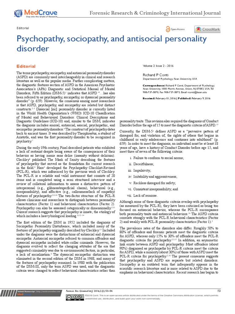 Psychopathy, Sociopathy, and Antisocial Personality Disorder | PDF ...
