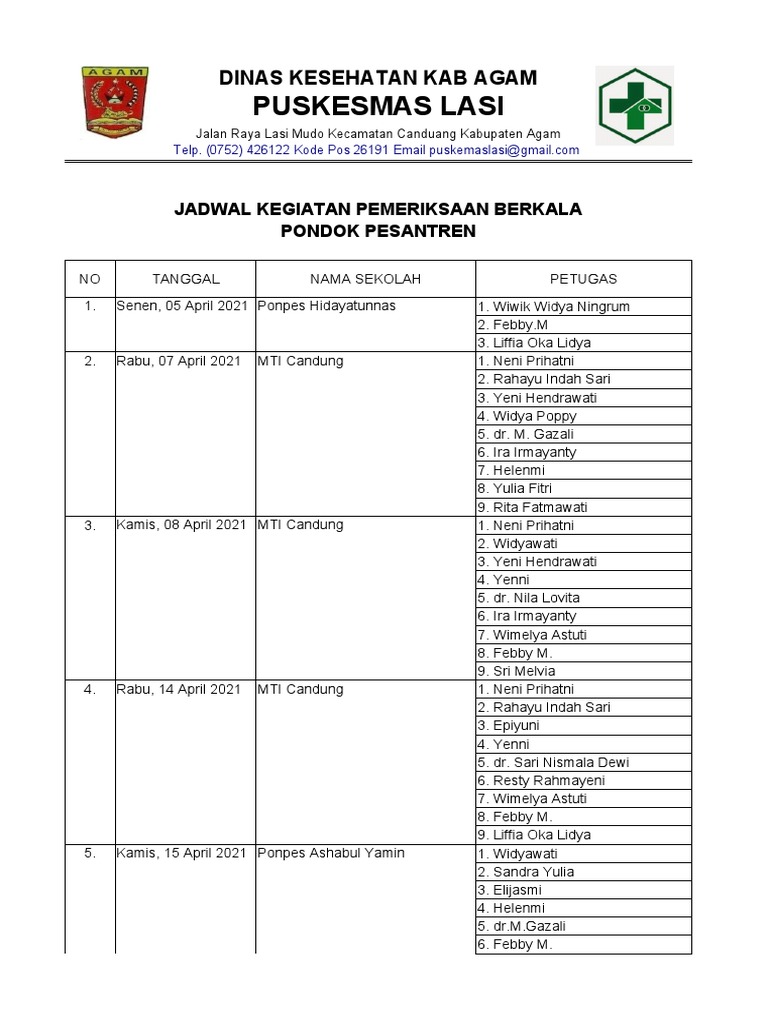 Jadwal Pemeriksaan Berkala SMPMTSN Dan Sma | PDF