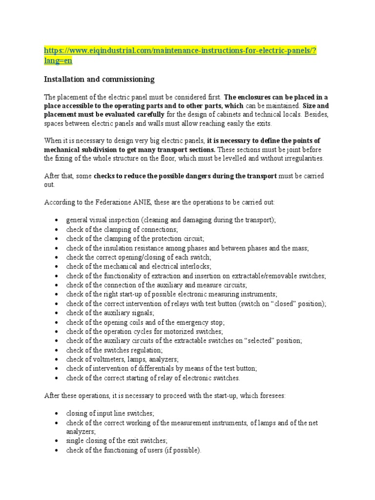 Electrical Panel Inspection Maintenance Pdf Switch Relay