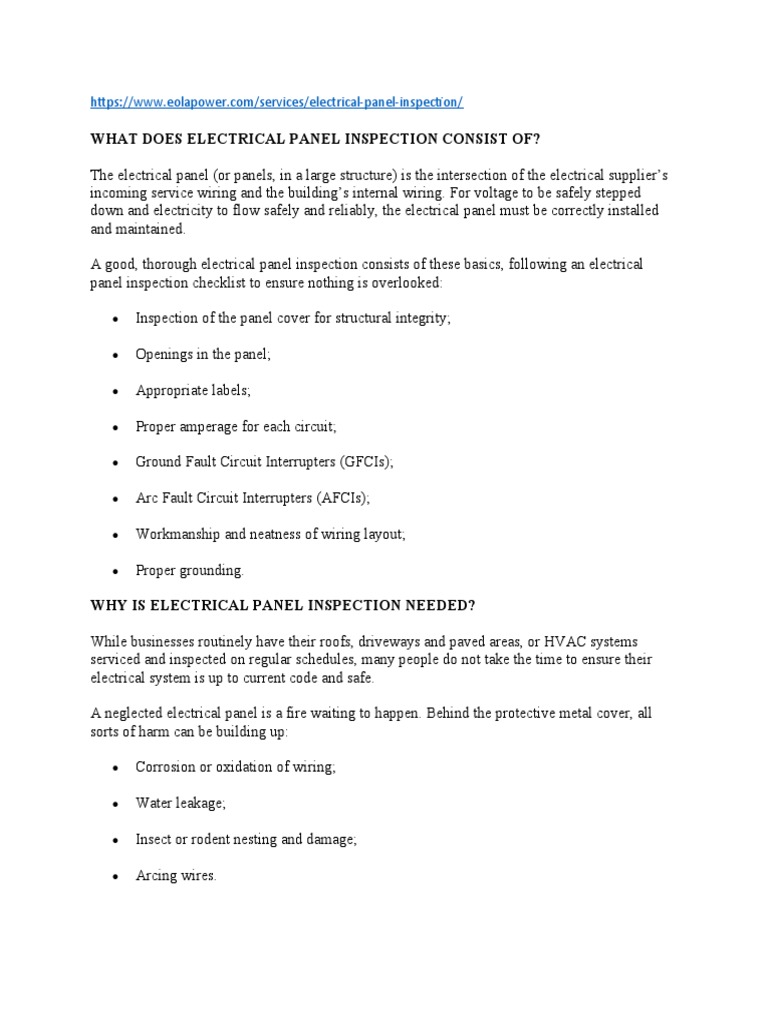 Electrical Panel Inspection Checklist Guide | PDF | Electrical Wiring ...