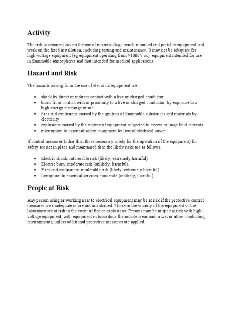 Electrical Risk Assessment Guidelines | PDF | Electrical Wiring ...