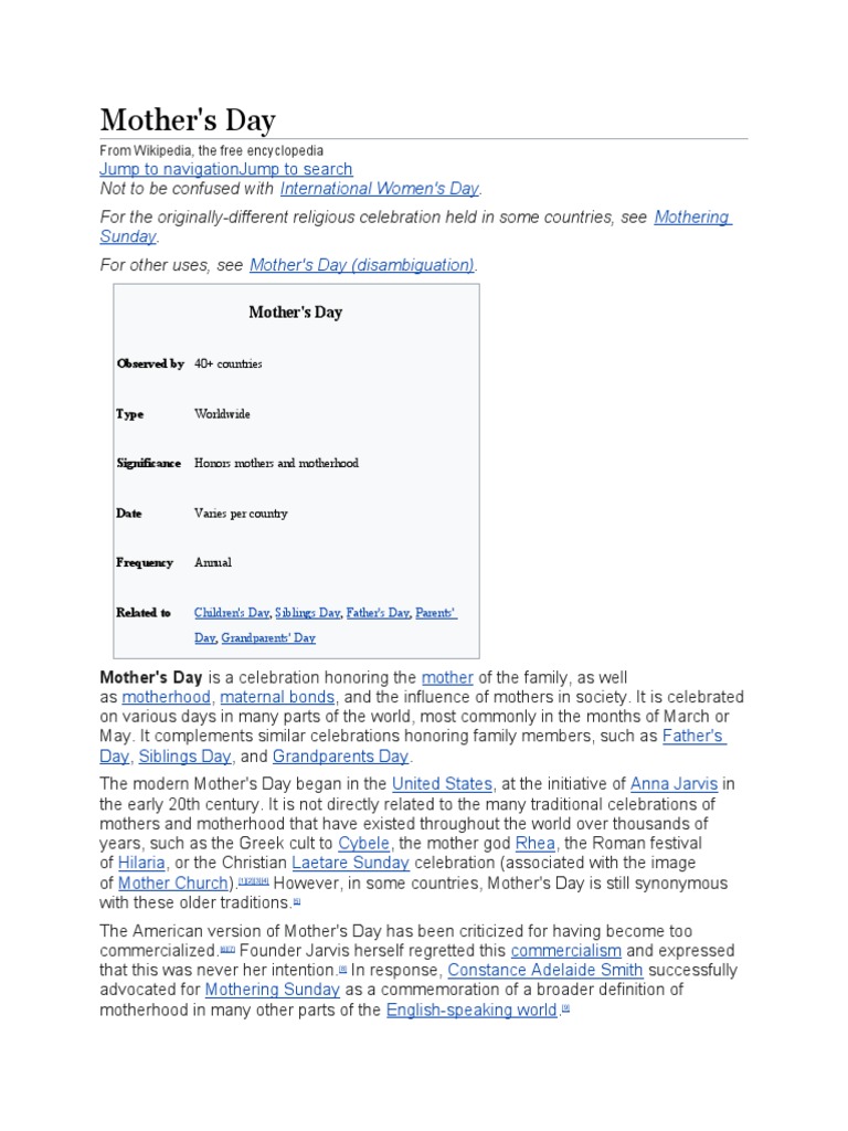 An In-Depth Look at the History and Traditions of Mother's Day Around ...