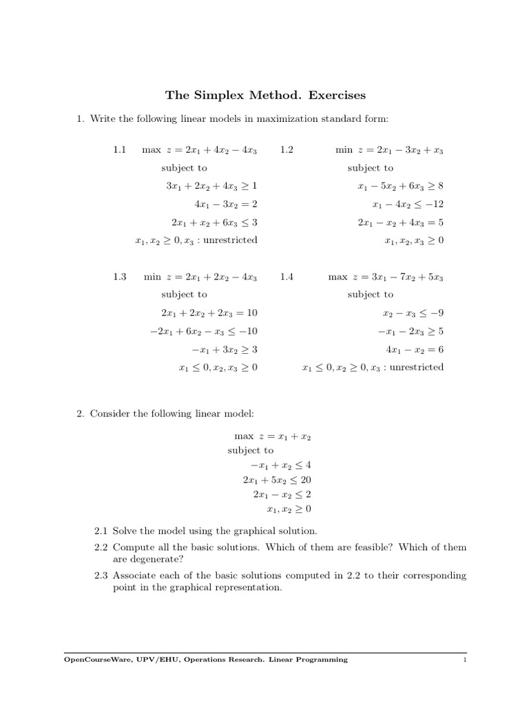 2 Simplex Exercises | PDF | Mathematics Of Computing | Computational Science