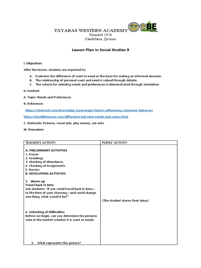 Social Studies Syllabus For Ninth Grade | PDF | Lesson Plan | Market ...