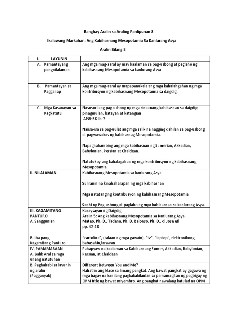 Banghay Aralin Sa Araling Panlipunan 8 Final | PDF