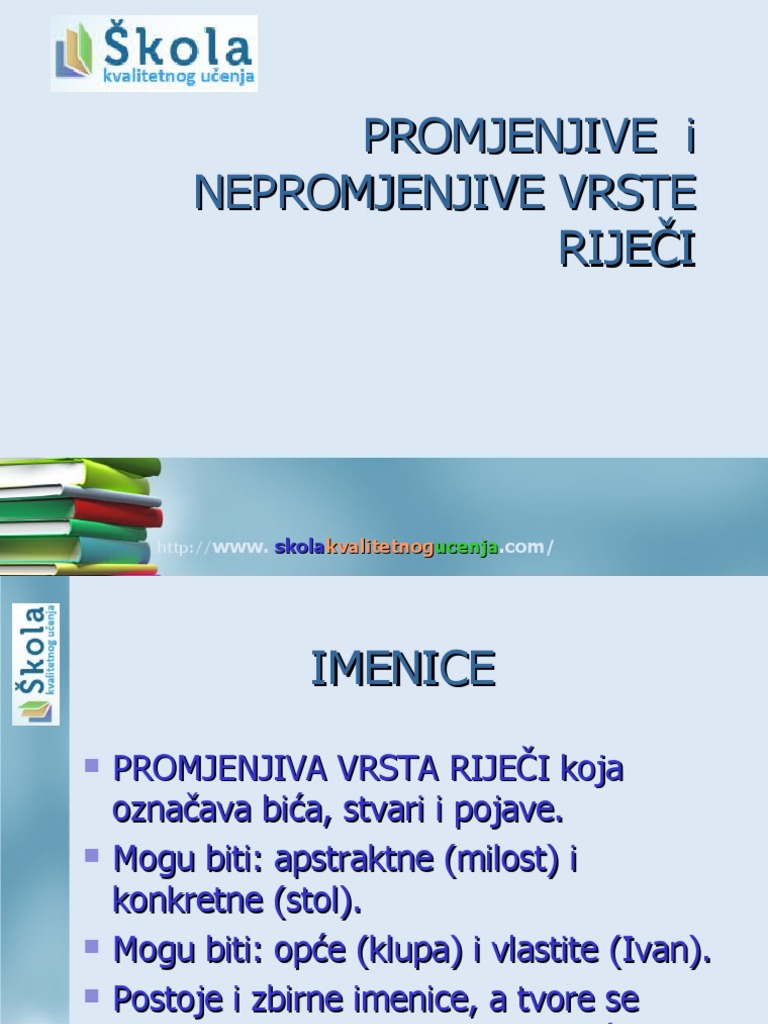 Vdocuments - MX - Promjenjive I Nepromjenjive Vrste Rijeci | PDF