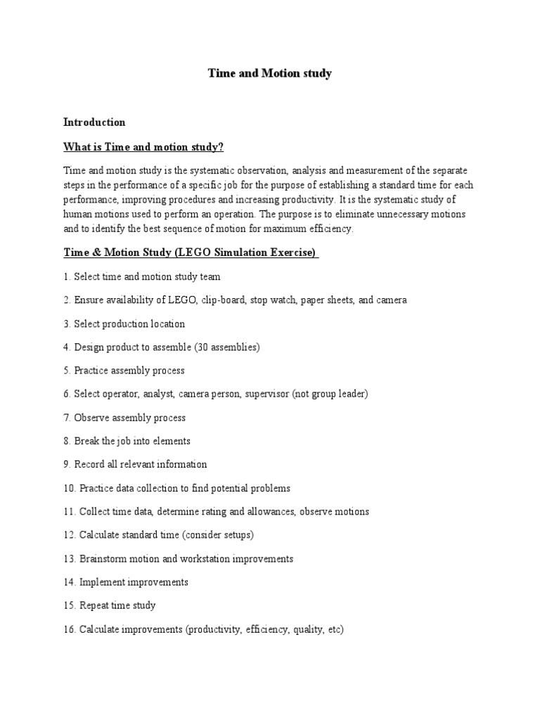 Time and Motion Study | PDF | Time | Business