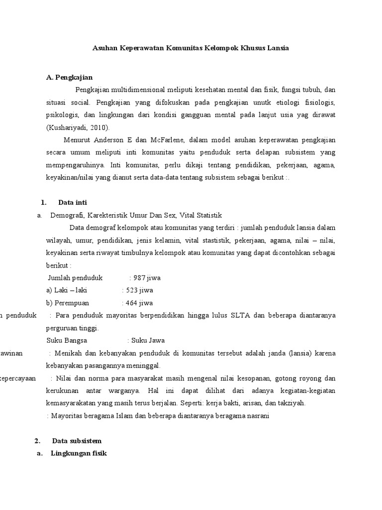 Asuhan Keperawatan Komunitas Kelompok Khusus Lansia | PDF | Kesehatan Holistik
