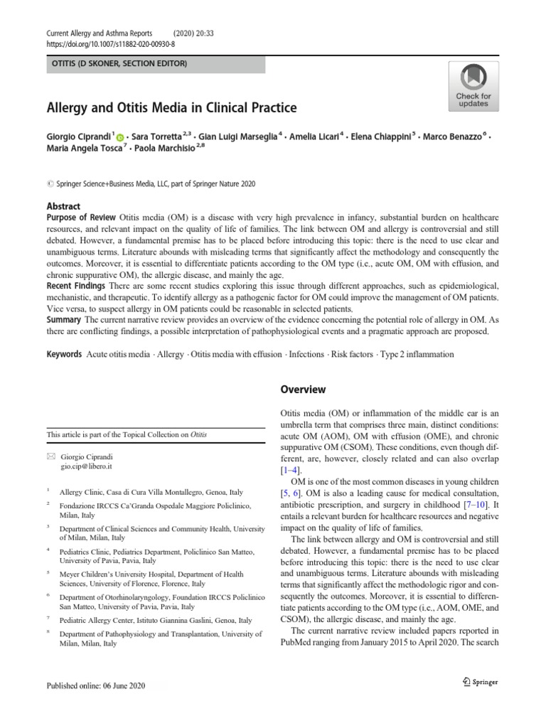 Allergy and Otitis Media in Clinical Practice | PDF | Allergy | Health ...