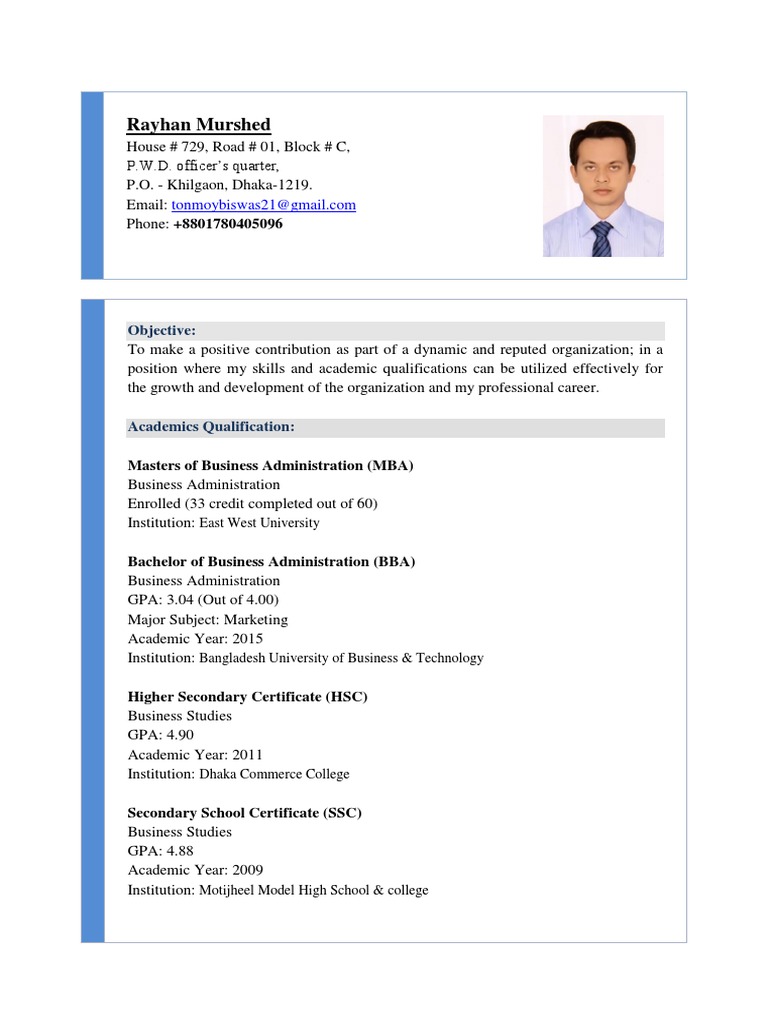 CV of Rayhan Murshed | PDF | Career & Growth | Business