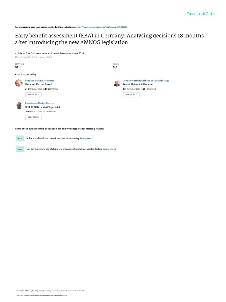 Early Benefit Assessment (EBA) in Germany: Analysing Decisions 18 ...