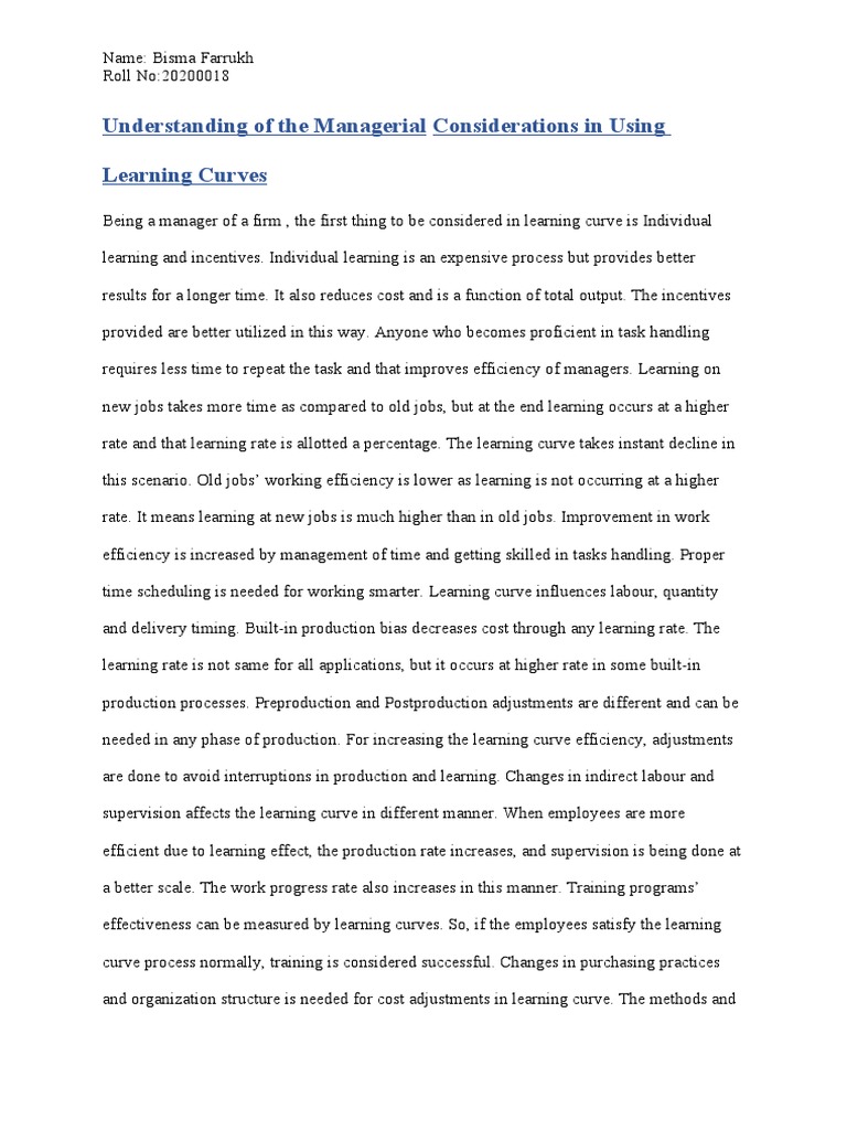 Understanding of The Managerial Considerations in Using Learning Curves ...
