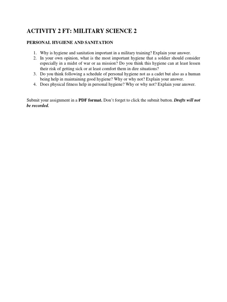 (Activity 2 FT MS2) Personal Hygiene and Sanitation | PDF | Career & Growth