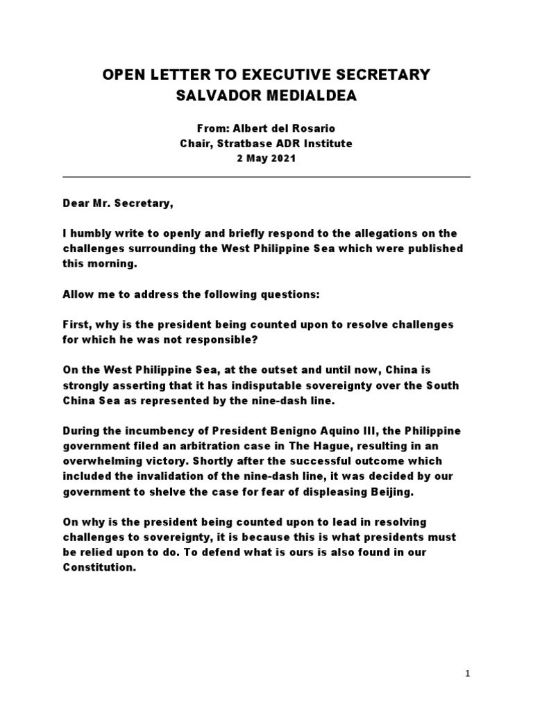 Adr Open Letter To Executive Secretary Medialdea May 2 2021 | PDF ...