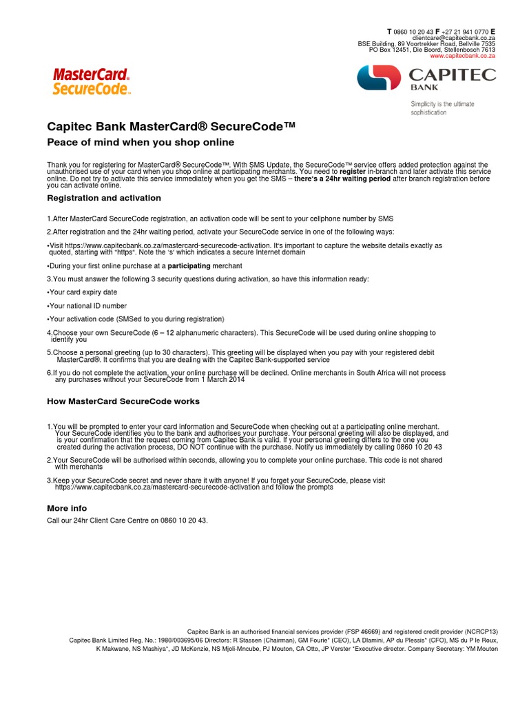 Capitec Bank Mastercard® Securecode™: Peace of Mind When You Shop Online | PDF | Master Card ...