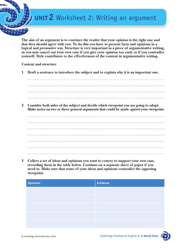 Worksheet 2: Writing An Argument: Opinions Evidence | PDF | Opinion ...