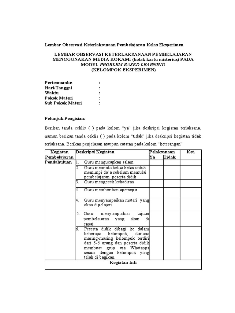 Observasi Pembelajaran PBL Media Kokami | PDF