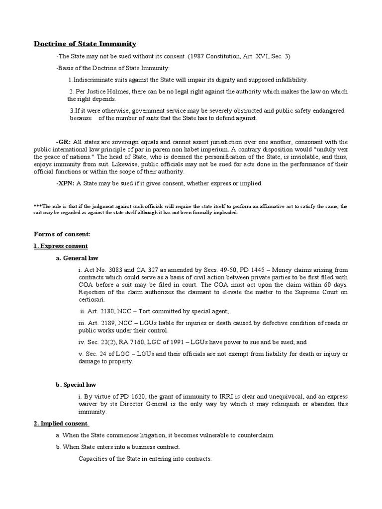Doctrine of State Immunity | PDF | Sovereign Immunity | Lawsuit